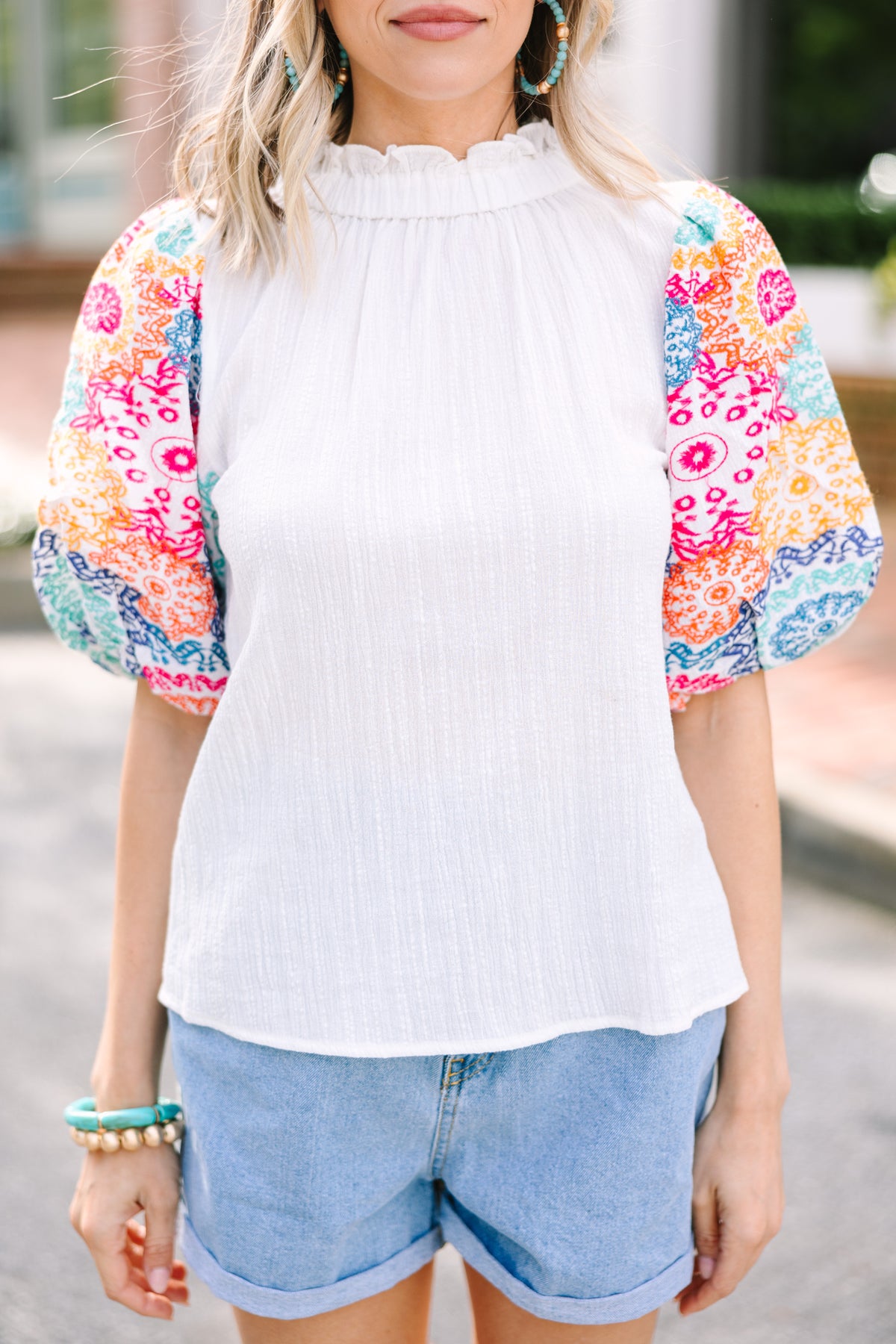 THML: On Your Heart White Embroidered Sleeve Blouse – Shop the Mint