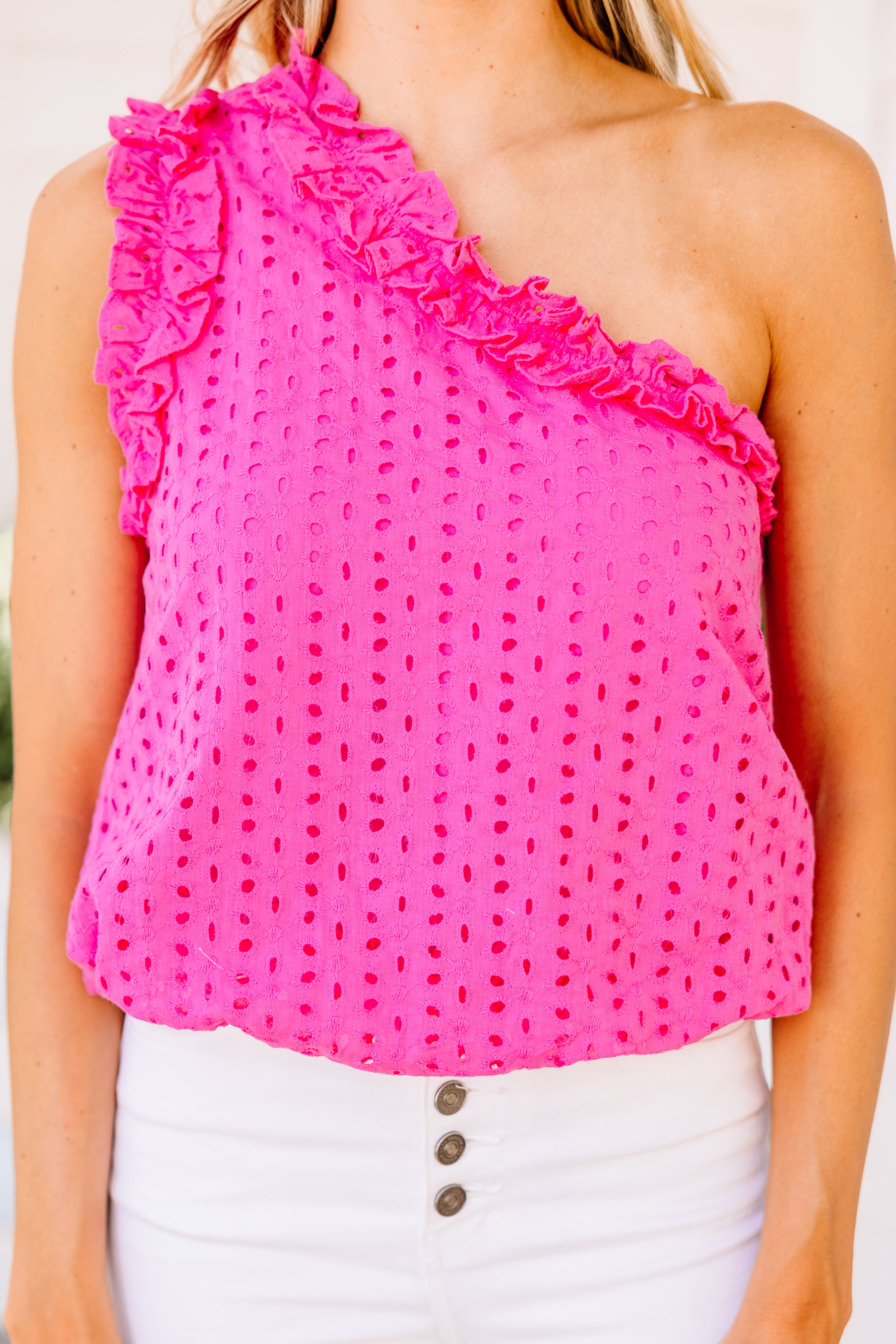 Flattering Hot Pink Eyelet Tank - Feminine Tanks#N# #N# #N# #N# –#N ...