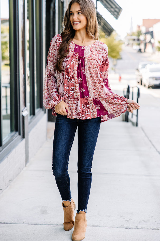 Must Have Rosewood Pink Mixed Print Top - Pretty Fall Tops – Shop the Mint