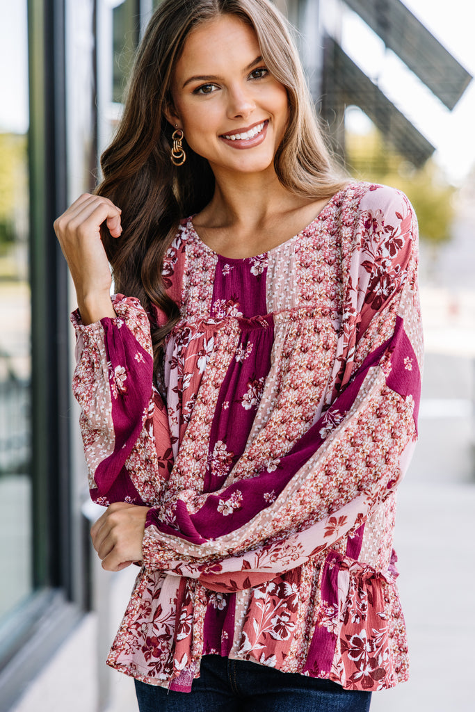 Must Have Rosewood Pink Mixed Print Top - Pretty Fall Tops – Shop the Mint