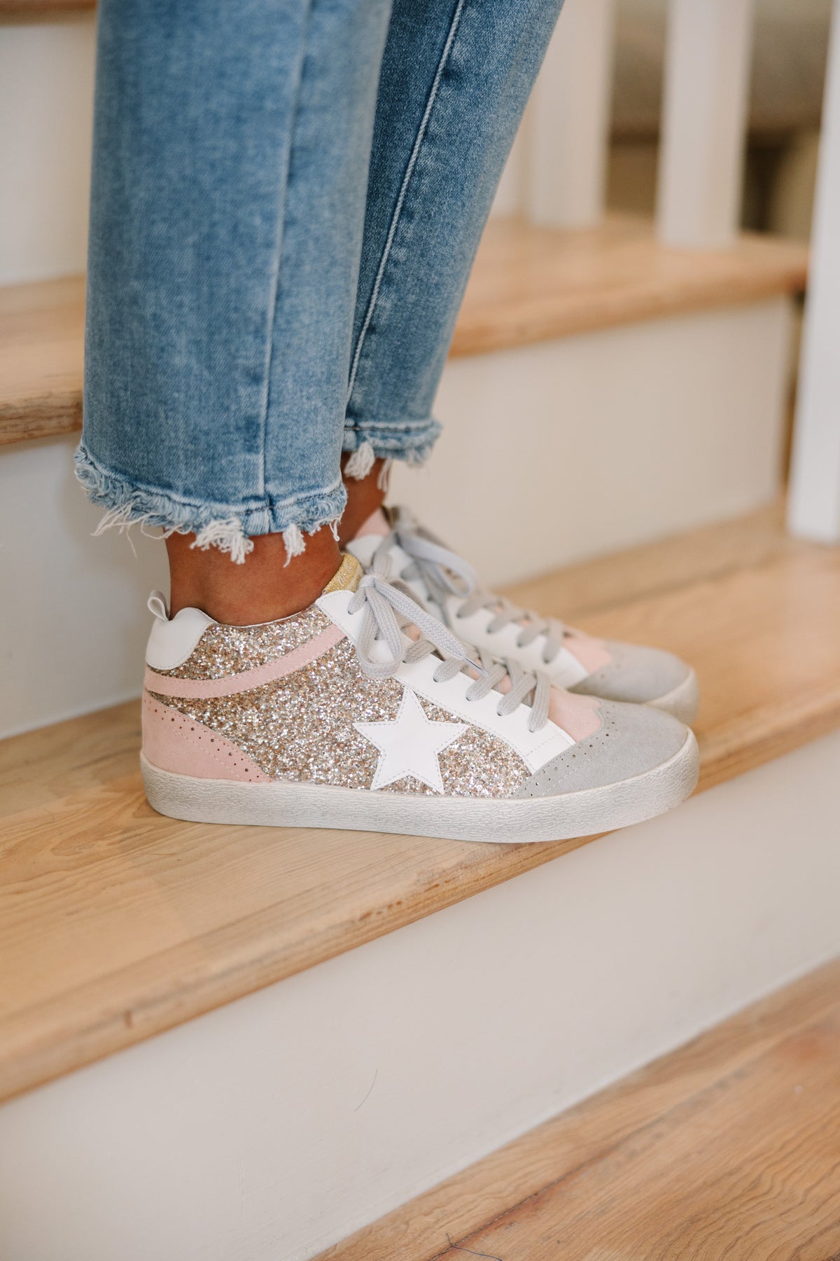 Be Your Best Light Gold Glittery Sneakers – Shop the Mint