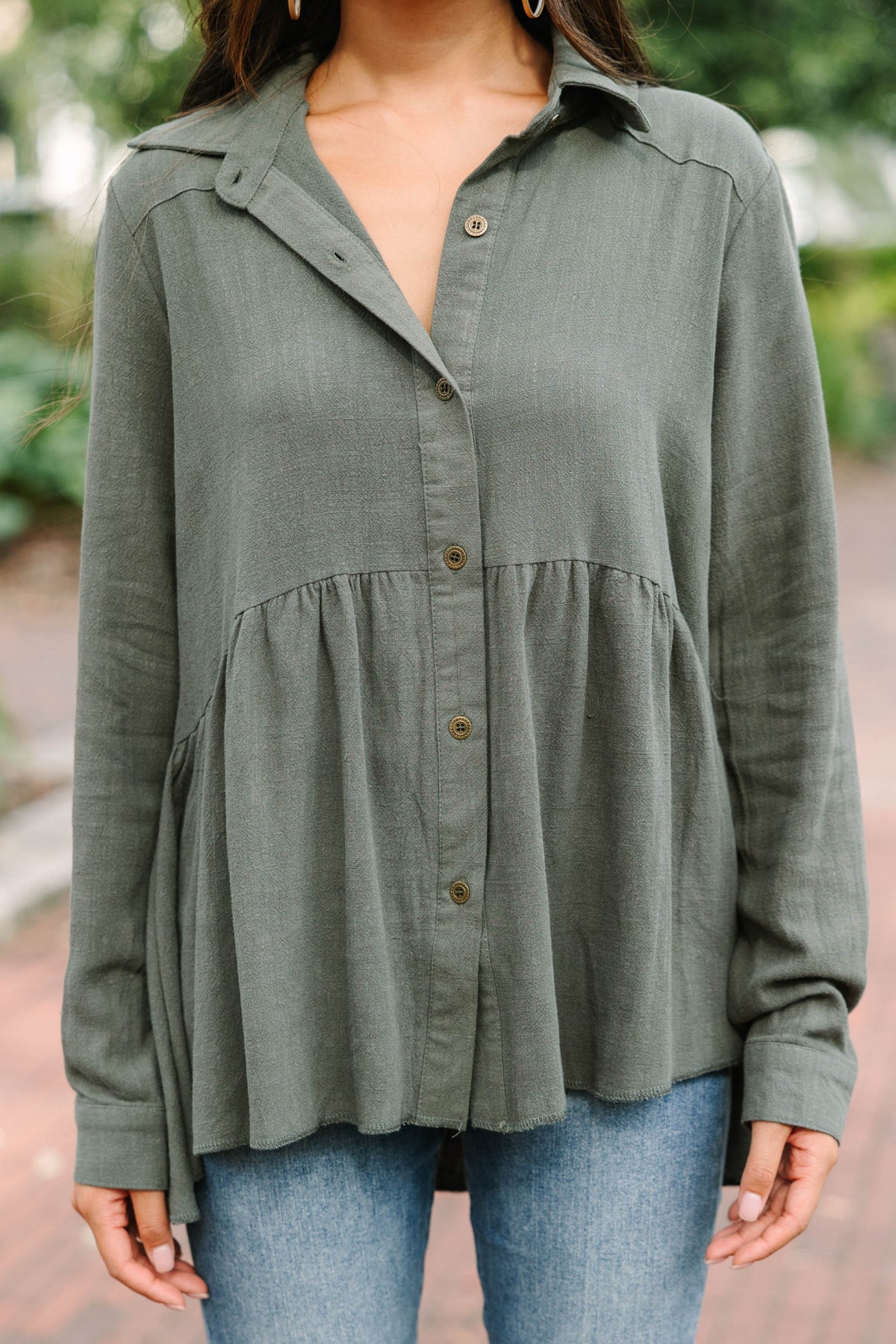 Comfy Army Green Linen Top - Fall Boutique Tops – Shop the Mint
