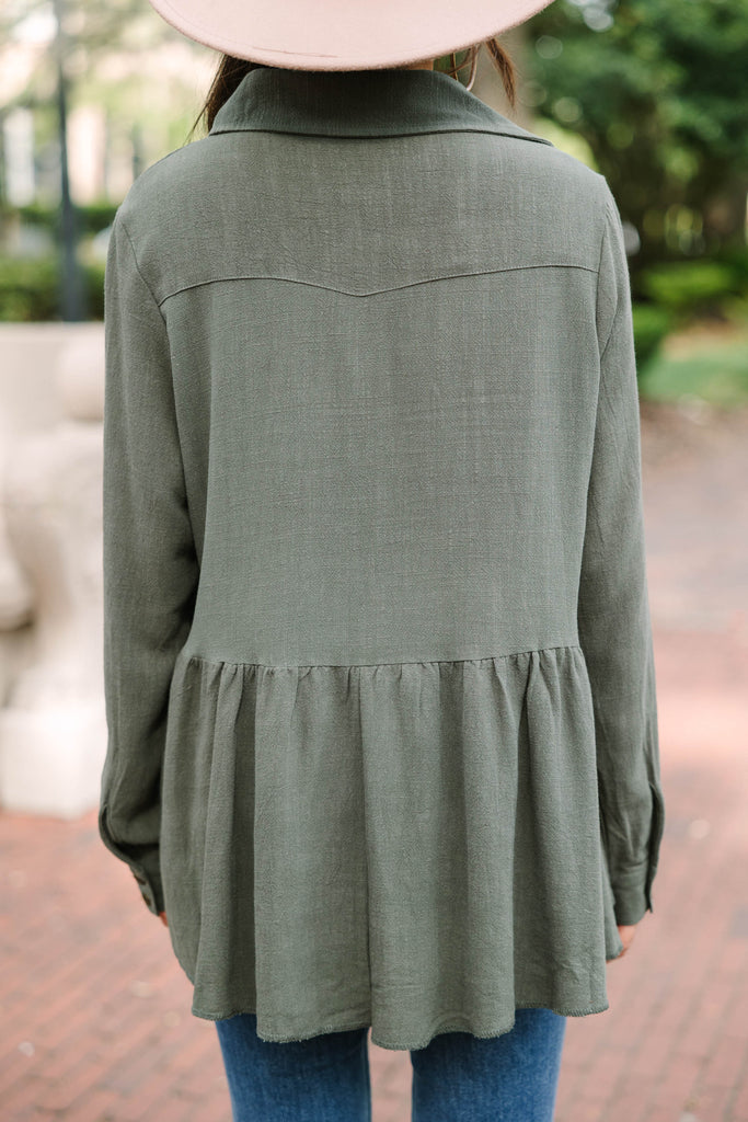 Comfy Army Green Linen Top - Fall Boutique Tops – Shop the Mint