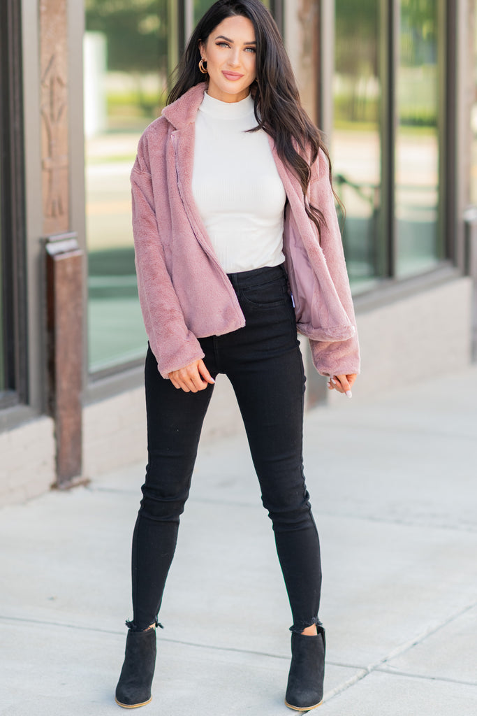 Fuzzy Soft Mauve Pink Teddy Jacket – Shop the Mint