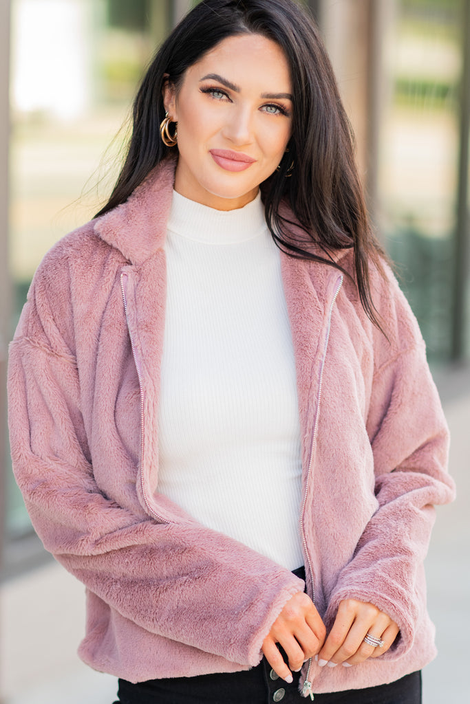 Fuzzy Soft Mauve Pink Teddy Jacket – Shop the Mint