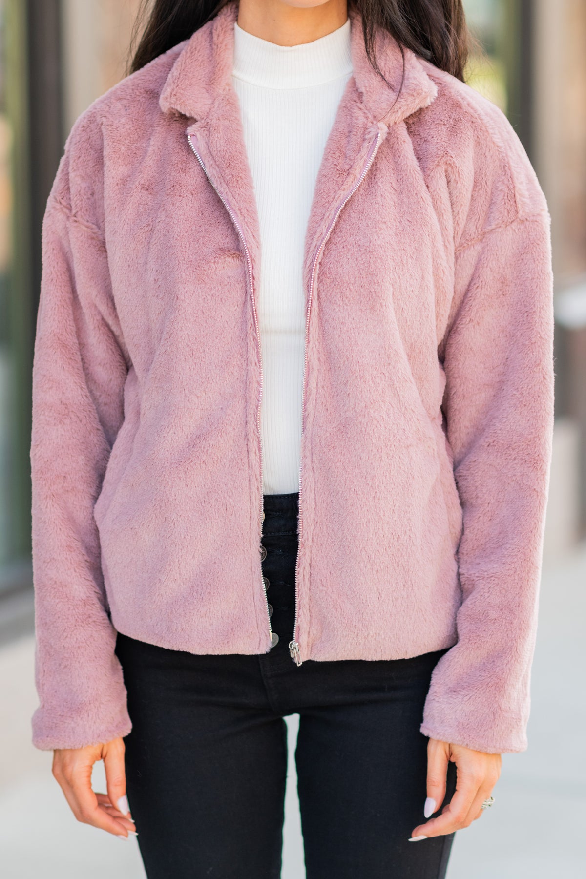 Fuzzy Soft Mauve Pink Teddy Jacket – Shop the Mint