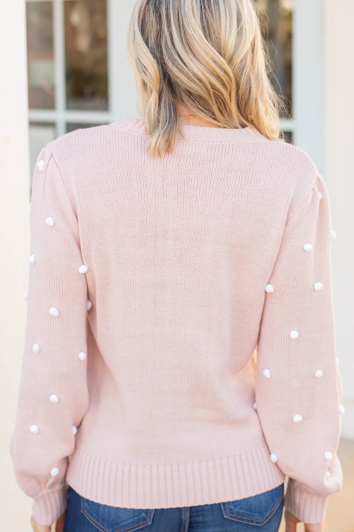 Preppy Cute Blush Pink Pompom Sweater - Long Sleeve Sweater – Shop the Mint