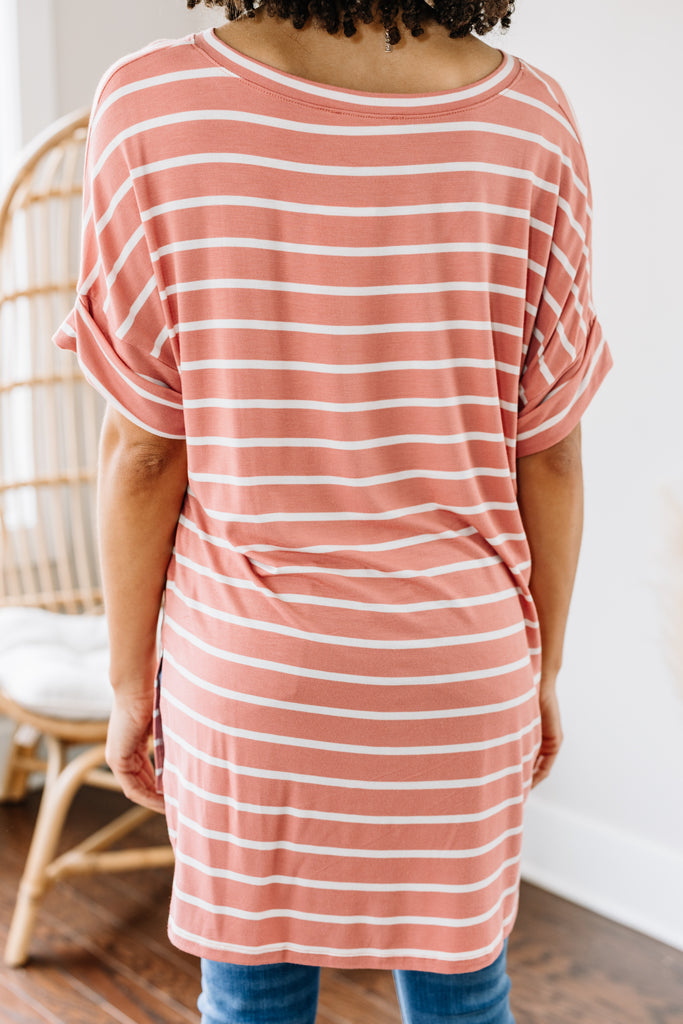 Versatile Ash Rose Pink Striped Top - Cuffed Sleeve Top – Shop the Mint