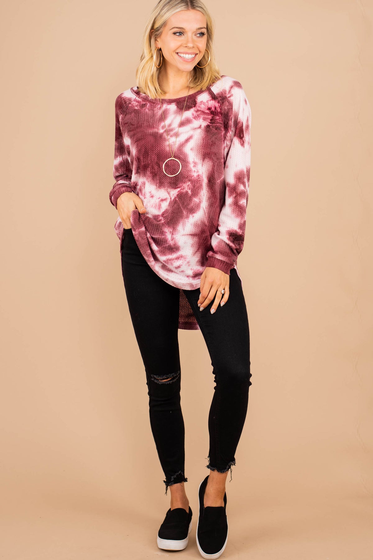 Easy Like Sunday Wine Red Tie Dye Tunic - Boutique Best Sellers – Shop ...