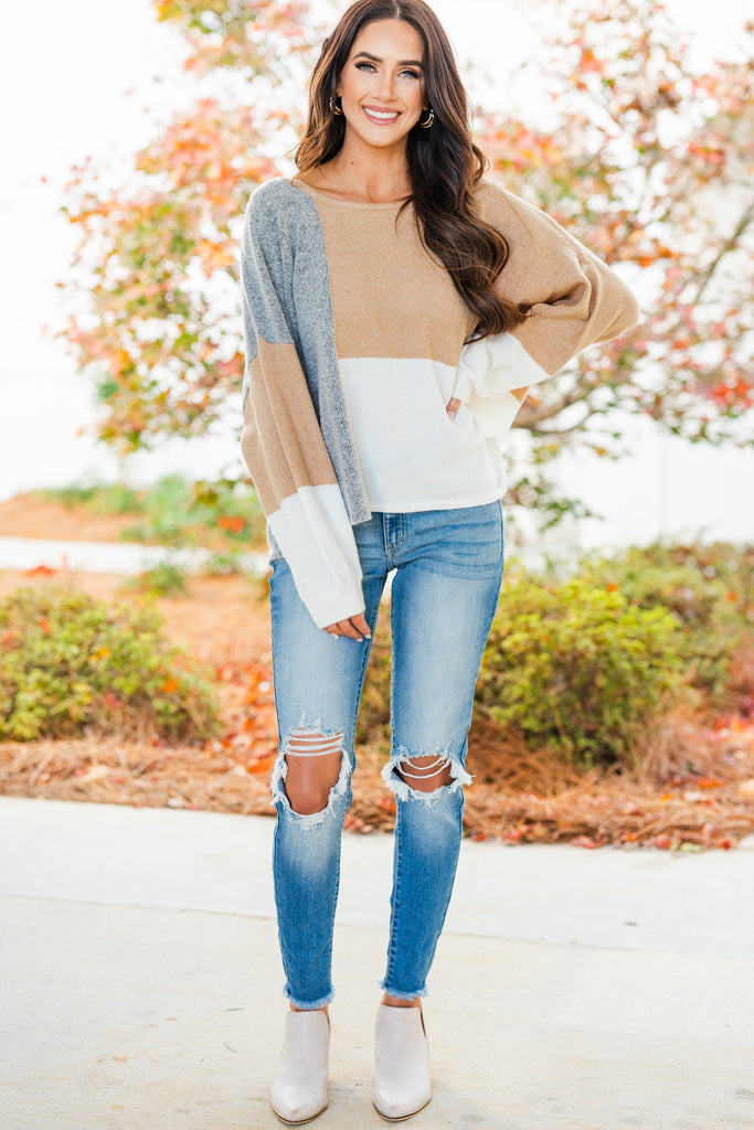 Chic Gray Colorblock Sweater - Trendy Sweaters for Women – Shop the Mint