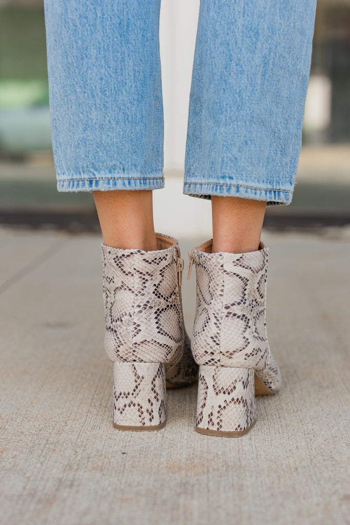 Sassy Beige Brown Snake Booties - Cute Women's Shoes – Shop the Mint