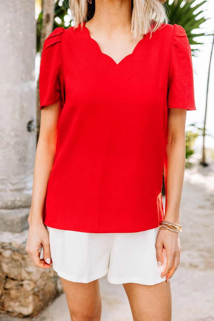 Pretty Tomato Red Scalloped Blouse - Chic Boutique Blouses – Shop the Mint