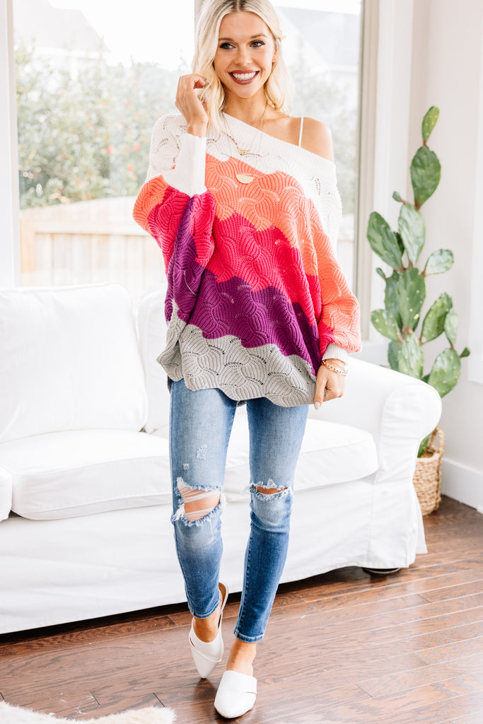 Bright Pink Colorblock Sweater - Fun Spring Sweaters – Shop the Mint