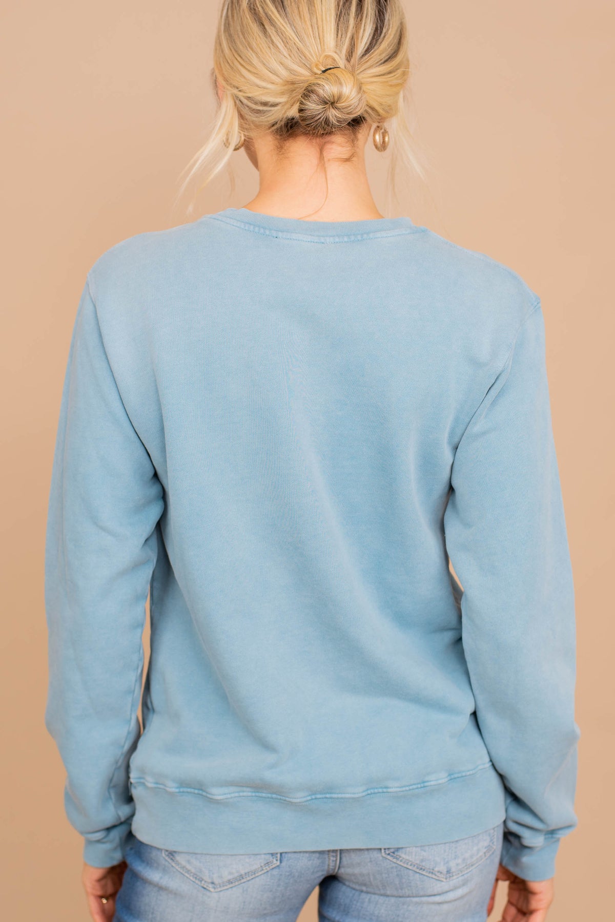Edgy Light Blue Graphic Sweatshirt - Trendy Graphic Sweatshirts – Shop ...