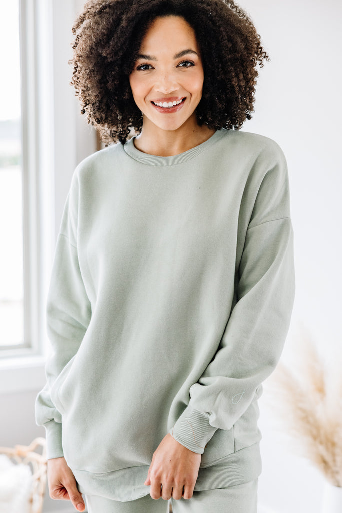 Comfy Light Sage Green Drop Shoulder Pullover - Boutique Loungewear ...