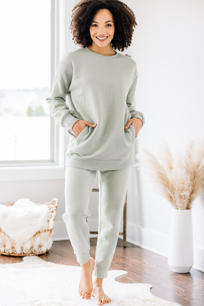 Comfy Light Sage Green Drop Shoulder Pullover - Boutique Loungewear ...