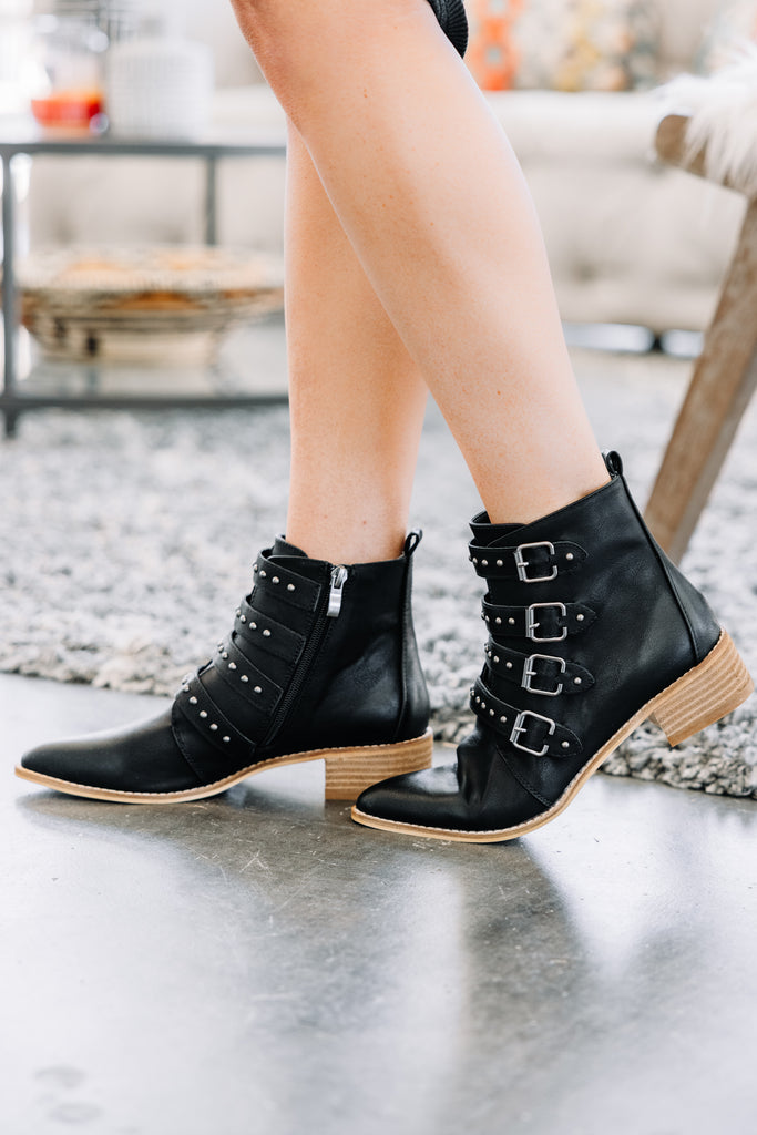 Chic Ice Black Buckle Booties - Trendy Boutique Booties – Shop the Mint