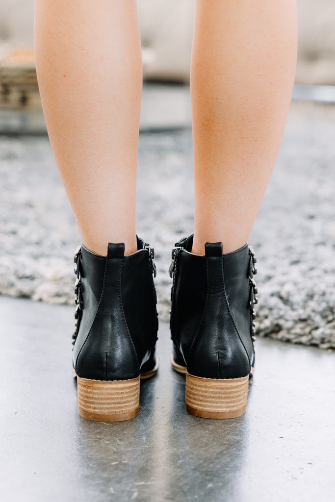 Chic Ice Black Buckle Booties - Trendy Boutique Booties – Shop the Mint