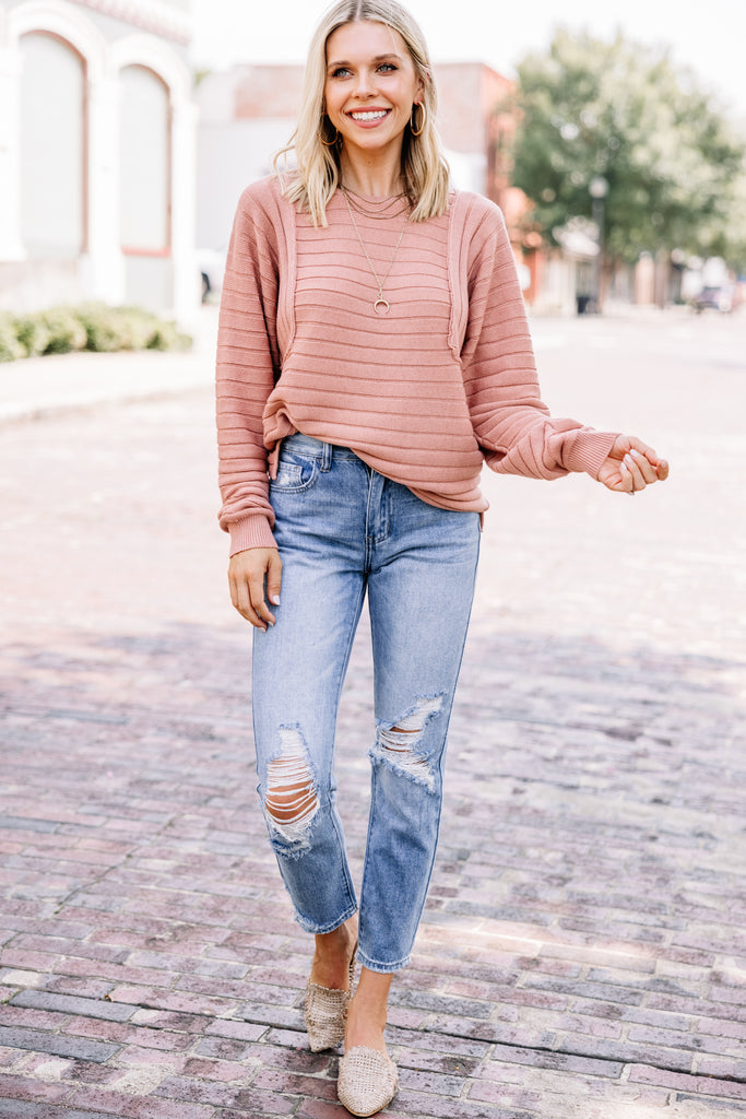 Precious Blush Pink Ribbed Sweater - Women's Spring Sweaters – Shop the ...