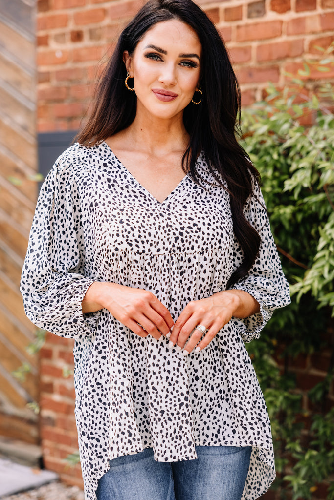 Bold Cream White Spotted Tunic - Trendy Women's Tunics – Shop the Mint