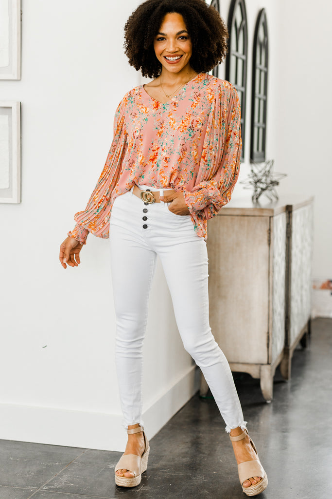 Feminine Blush Pink Floral Blouse - Spring Blouses – Shop the Mint