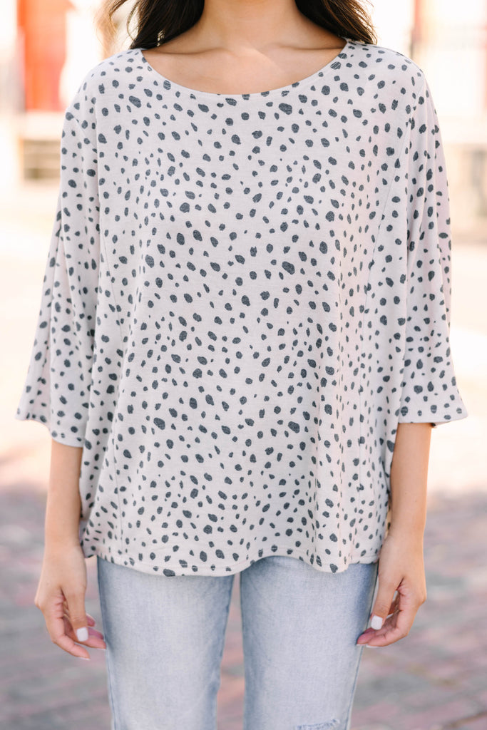 Comfy Oatmeal White Spotted Top - Casual Women's Tops – Shop the Mint