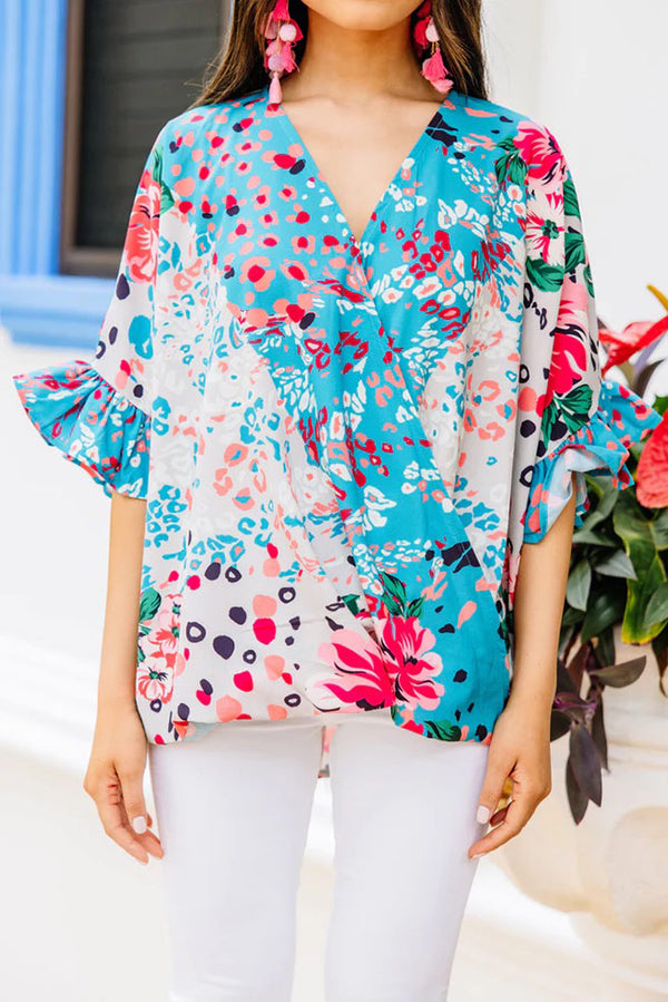 Bright Blue Mixed Print Top - Bold Prints – Shop the Mint