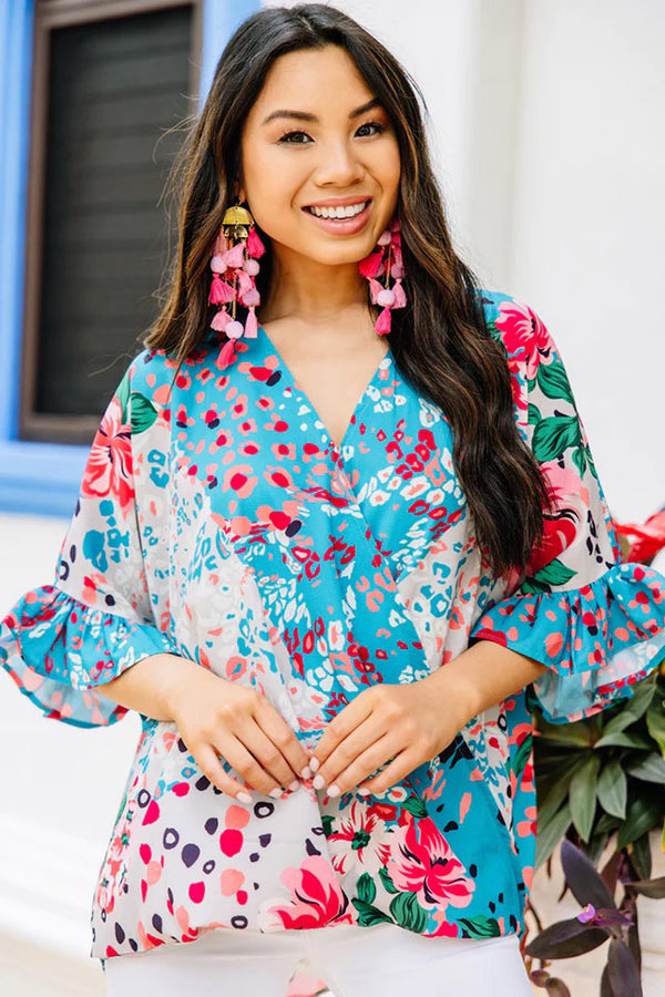 Bright Blue Mixed Print Top - Bold Prints – Shop the Mint