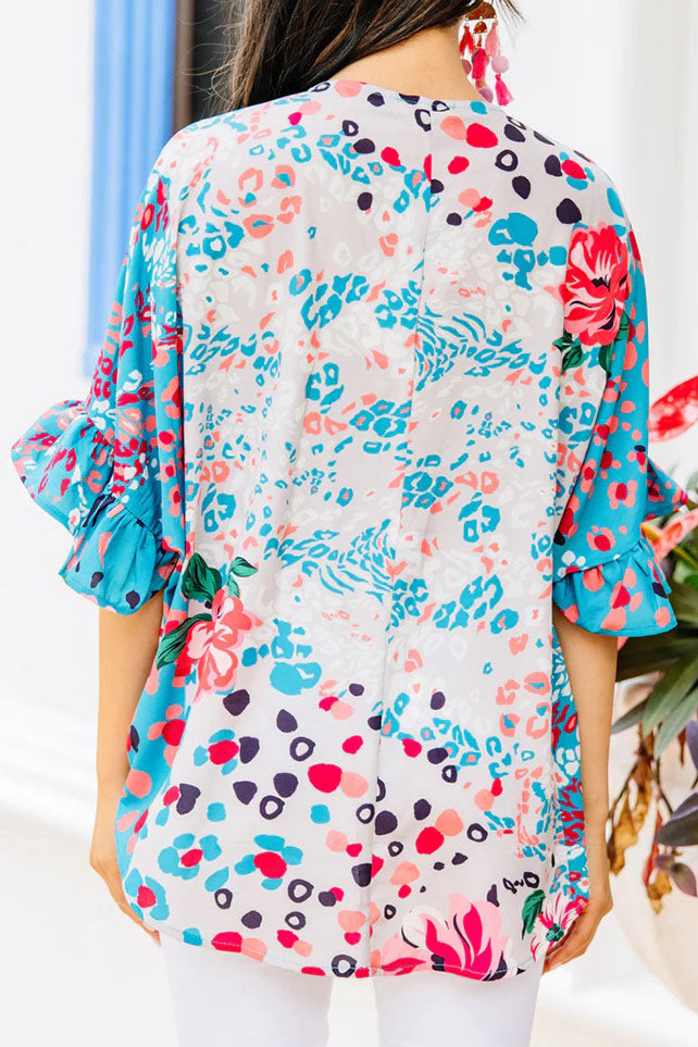 Bright Blue Mixed Print Top - Bold Prints – Shop the Mint